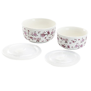Grace Teaware Pantry Porcelain Storage Bowls With Vented Lids, Large and Medium 2-Piece Set, (Scatter Floral)