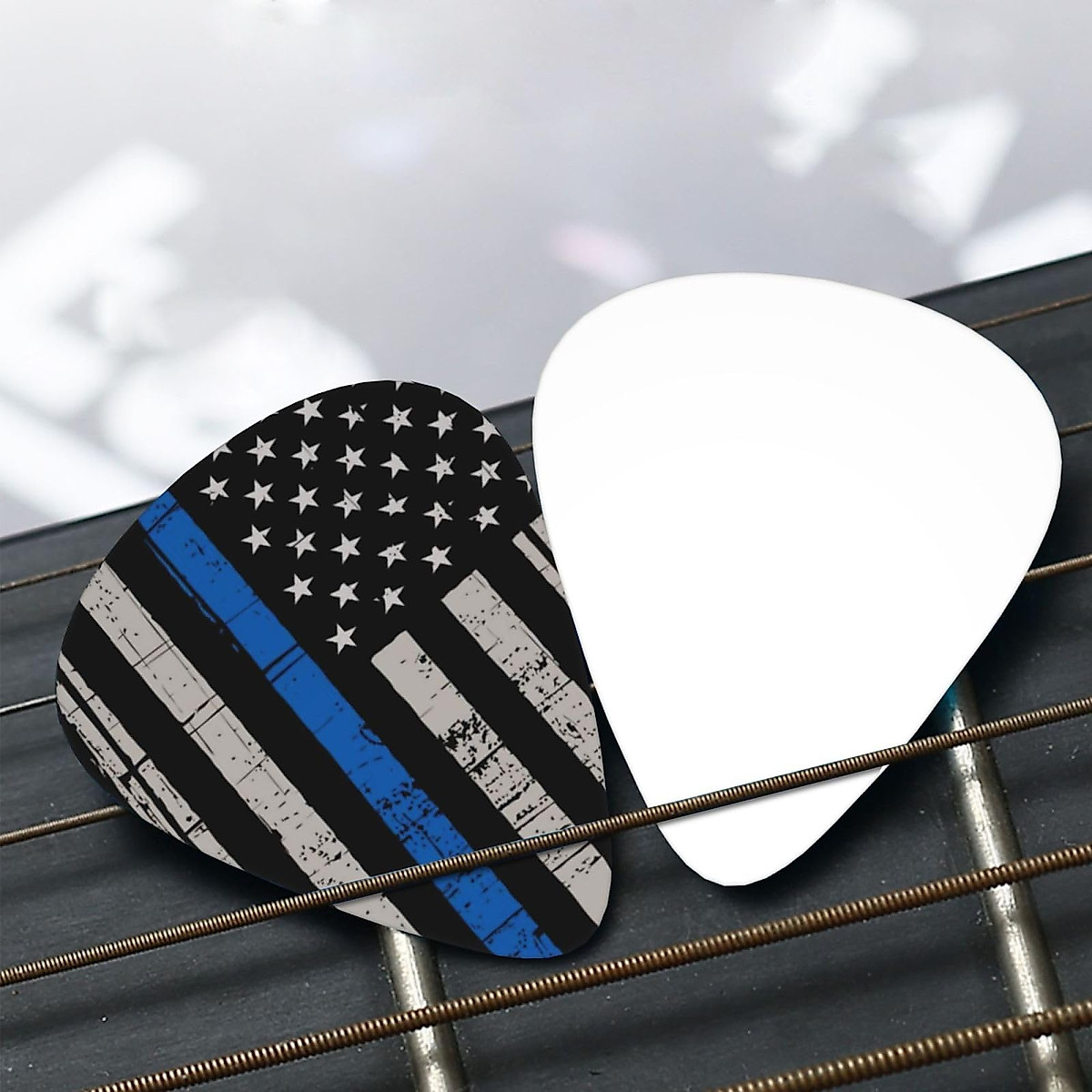 Classic Guitar Picks (12-Pack) for Eectric Guitar, Acoustic Guitar, Mandolin And Bass (One Size, Thin Blue Line Flag)