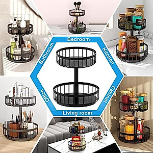 Vajdlpq Lazy Susan Organizer 2 Layers Metal Steel, Turntable Height Adjustable, Rotating Spice Rack for Pantry Cabinet Table