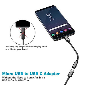 Micro USB to USB C Adapter,(2-Pack) Micro USB Female to USB Type C Male Convert Connector Fast Charging Compatible with Samsung Galaxy S23 S22 S21 S20 S10 S9 Note 10 9 8, LG V35 V30 G8 G7,Google,Moto