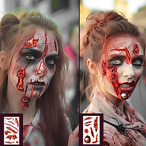 YOSENG Horror Realistic Fake Bloody Wound Stitch Scar Scab Waterproof Temporary Tattoo Sticker Halloween Masquerade Prank Makeup Props for face,body-10PC（YS-10)
