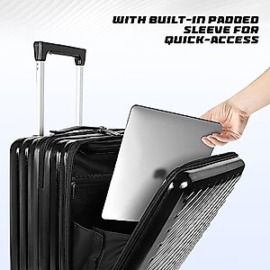 ioiohahaun 20 Inch Carry On Luggage with Pocket Compartment - PC Hard Suitcase with USB Port - 22x14x9 Travel Luggage Airline Approved - Black