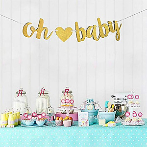 Fecedy Gold Glittery Letters OH BABY With Heart Banner for Baby shower