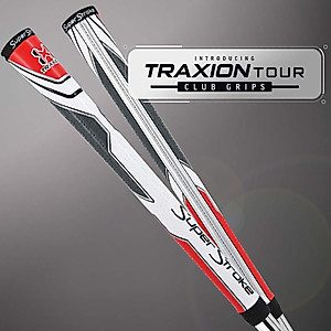 SuperStroke Traxion Tour Golf Club Grip, White/Red/Gray (Midsize) | Advanced Surface Texture That Improves Feedback and Tack | Extreme Grip Provides Stability and Feedback | Even Hand Pressure