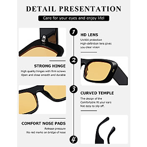 kimorn Sunglasses for Women Men Trendy Retro Fashion Sun Glasses 90’s Vintage Y2K Oversize Square Frame Shades K1337 (Black Yellow)