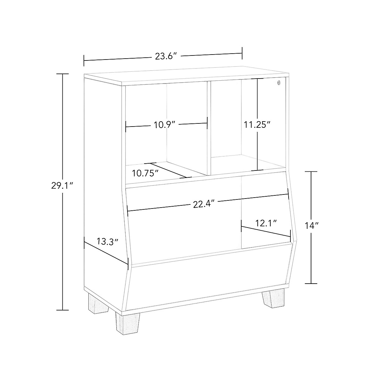 RiverRidge Kids Bookshelf Toy Storage Organizer with 2 Cubbies & Spacious Bin White Playroom Toy Organizer and Cubby Storage