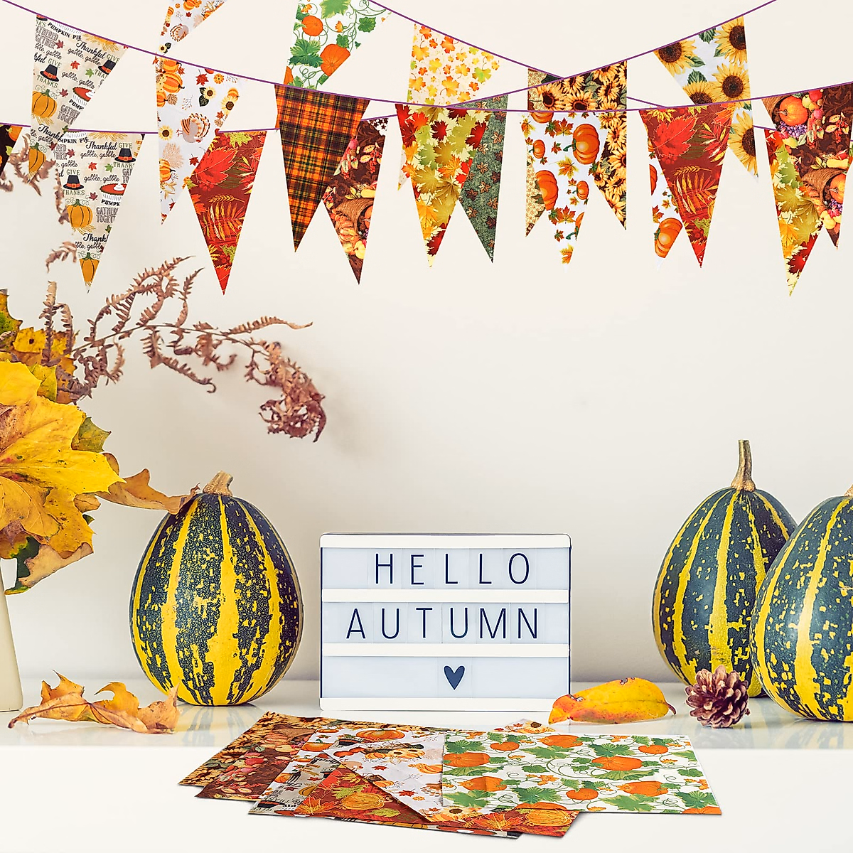 30Pcs Thanksgiving Fabric Assorted Fabric Fall Fabric Bundles Pumpkin Turkey Maple Fabric Plaid Quilting Fabric 10 x 10 Inch Thanksgiving Fabric Square Sheet for DIY Craft Quilting Sewing