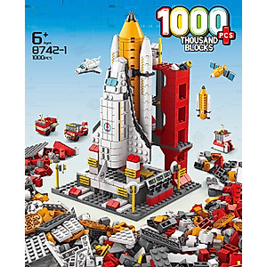 JIADEL 1000Pcs Space Exploration Shuttle Toys with Launch Control Center, 6-in-1 STEM Aerospace Building Kit Toy with Heavy Transport Rocket and Launcher Best Gifts for 6-12 Year Old Boys