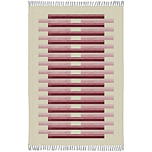 Casavani Hand Block Printed Boho Area Rug Hand Made Striped Tassel Rug Cotton Easy Washable Rugs Floor Carpet for Doormat Entryway Living Room Bedroom Hallway Balcony 10x16 Feet