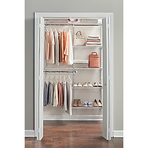Rubbermaid Configurations Deluxe Closet Kit, White, 4-8 Ft., Wire Shelving Kit with Expandable Shelving and Telescoping Rods, Custom Closet Organization System, Easy Installation