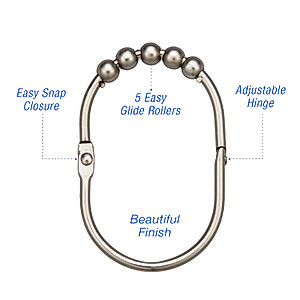 2 Lb. Depot Wide Shower Curtain Rings - Set of 12 Easy Glide Rollers with Polished Nickel Finish - Stainless Steel Shower Hooks for Straight and Curved Rods - Decorative and Durable for Any Bathroom