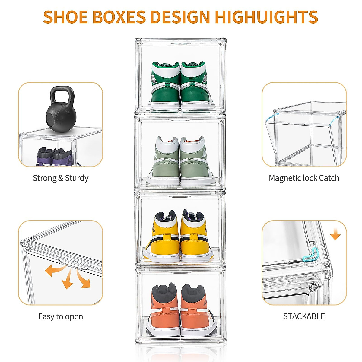 CKHXR 1 Pack X-Large Acrylic Clear Shoe Boxes,Professional Boot and Hat Display Case Organizer,Purse Organizer for Closet,360° Clear Plastic Stackable Sneaker Storage for Sneakerhead,Fits US Size 14.5