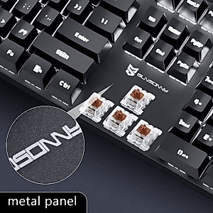 Merdia Mechanical Keyboard Gaming Keyboard | Brown Switch White Backlit Keyboard | 104 Keys US Layout | Wired Gaming Keyboard | Hot Swappable Mechanical Keyboard | PC Gaming Keyboards (Black)