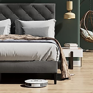 JUMMICO Queen Size Bed Frame with Fabric Headboard and Wooden Slats Support, Mattress Foundation, No Box Spring Needed, Easy Assembly