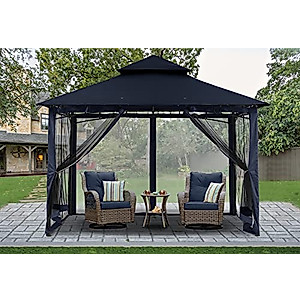 MASTERCANOPY Outdoor Garden Gazebo for Patios with Stable Steel Frame and Netting Walls (8x8,Navy Blue)