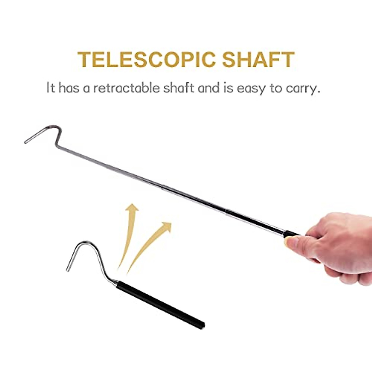 CONSIO Retractable Reptile Hook, Portable Mini Snake Hook Collapsible Stainless Steel Snake Tool, and Snake & Reptile Hook Retractable Catching Snake Handling Tool