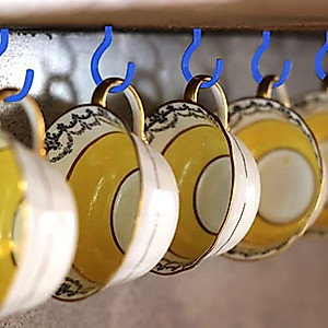 MJIYA 12 PCS Vinyl Coated Ceiling Hooks Question Mark Shape Hook Heavy Duty Screw Cup Hook for Bathroom Kitchen Wall Ceiling Hanging (Blue, 2 Inch)