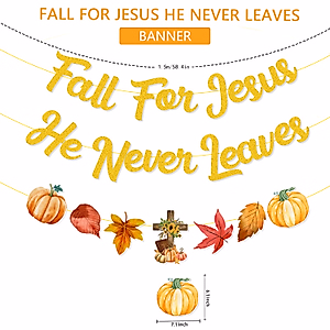 Fall For Jesus He Never Leaves Banner,NO-DIY Pumpkin Fall Banner Maple Leaf Bible Decoration Christian Religion Happy Fall Banner, Fall for Jesus He Never Leaves Decor Fall Decorations for Office