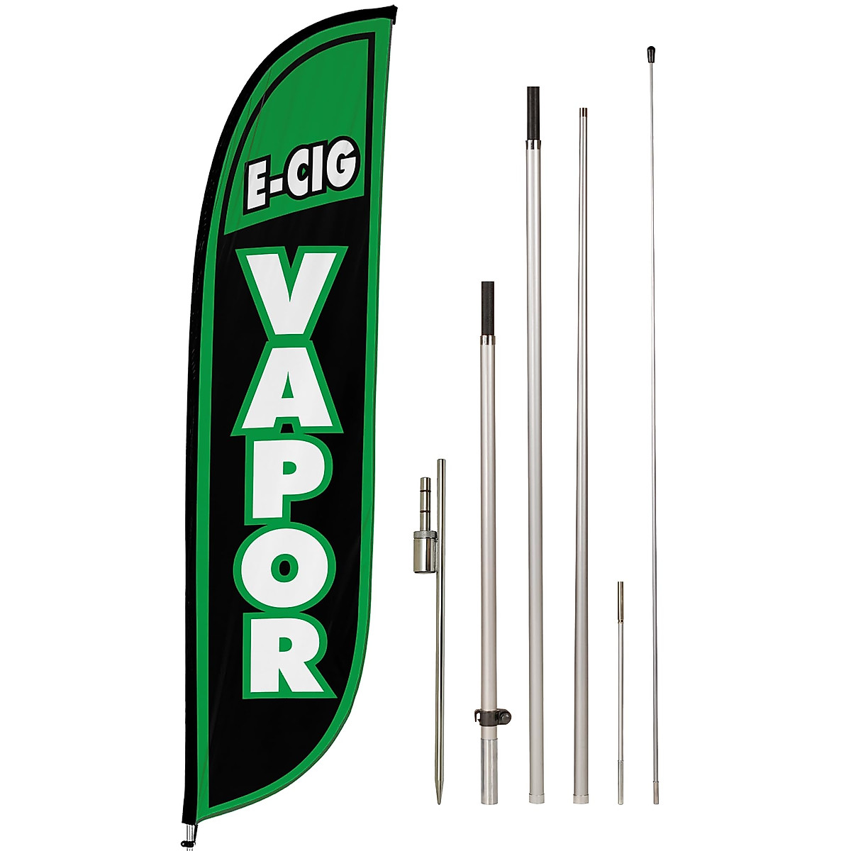 LookOurWay Feather Flag Pole Kit - 12 Feet Tall Advertising Flag Banner with Fiberglass Pole Kit and Rotating Ground Spike for Business Promotion - Smoke Vape Shop Theme - E-Cig Vapor 10M1200070