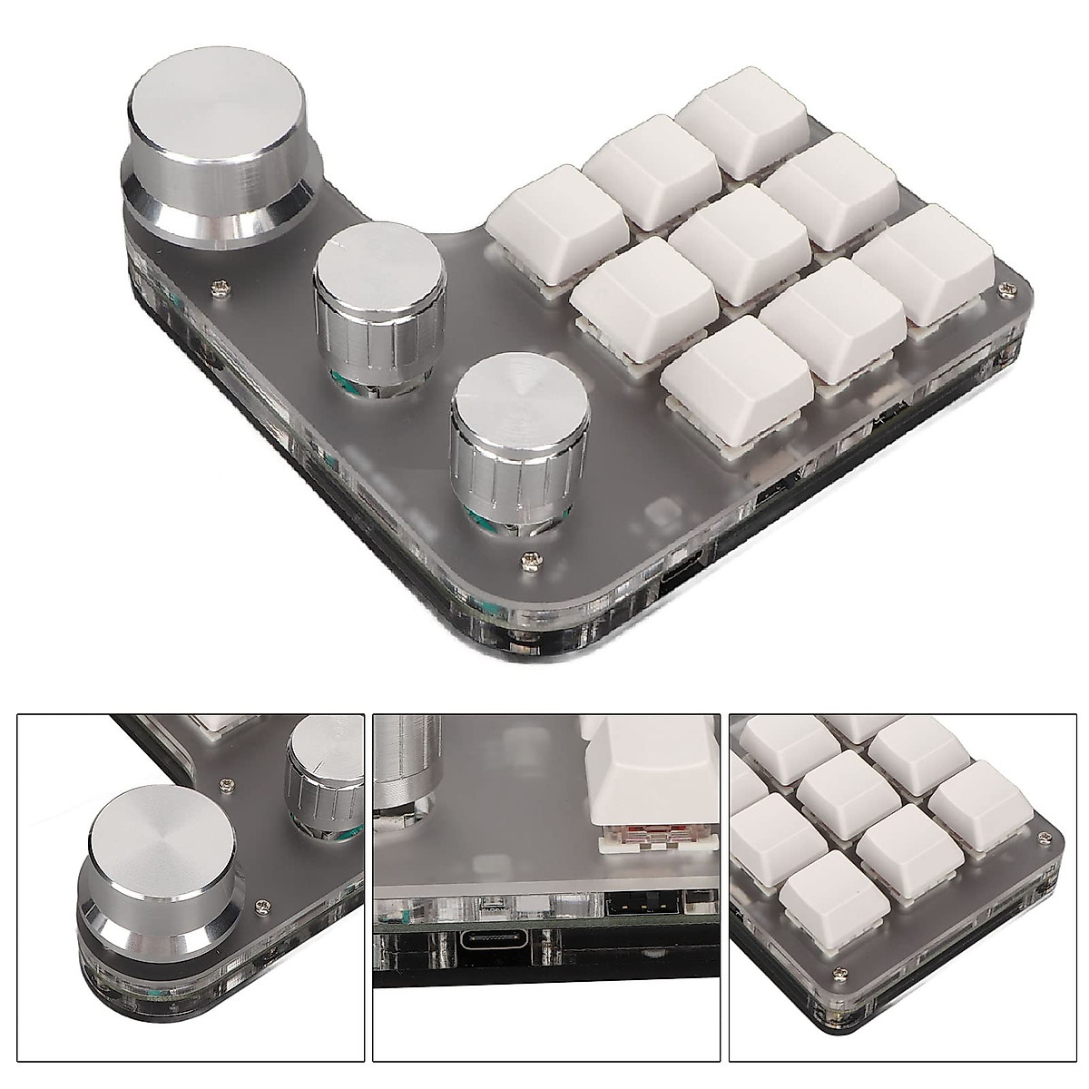 TOPINCN Mini Gaming Keyboard, 9 Keys 3 Buttons Mini Custom Keyboard for Video Editing (White)