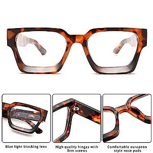 Revemo Braylenz Square Thick Frame Blue Light Glasses for Men Women Fashion Clear Computer Eyeglasses