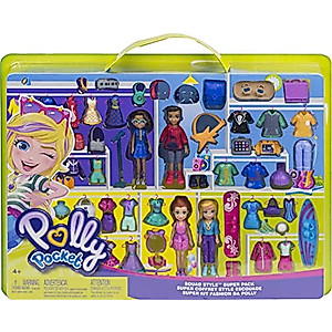 Polly Pocket Travel Toy Playset with Four (3-inch) Dolls and 40+ Fashion Accessories, Themed Characters Fashion Pack