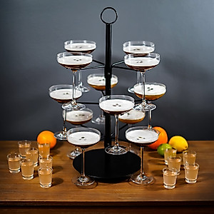 Tree Bar Cocktail Tree Stand, Black Metal Display Stand For Wine, Champagne, Cocktails, and Shot Glasses at Weddings, Parties, and Brunch - 12 holders, 2 ft tall