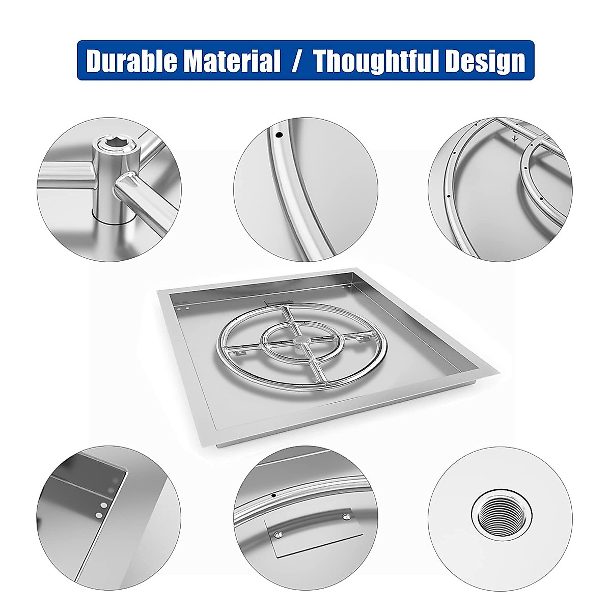 Grisun Fire Glass with Drop-in Fire Pit Kit 18 x 18 Inch, Round Burner with Tray, Come with Upgraded Spark Ignition Kit for Gas Fire Pit, Fire Table