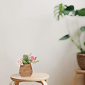 Operitacx Woven Pen Container Rattan Pencil Holder Wicker Pen Cup Rattan Vase Makeup Brushes Holder Desktop Sundries Organizer Container Box for Office Home Utensil Cutlery