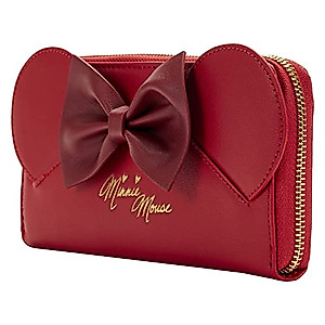 Loungefly Disney Minnie Mouse Red Faux Leather Wallet with Embellished Ears and Bow