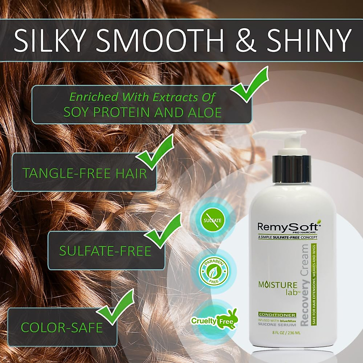 RemySoft Moisturelab System - Safe for Hair Extensions, Weaves and Wigs - Salon Formula Shampoo, Conditioner & Serum - Gentle Sulfate-free Lather