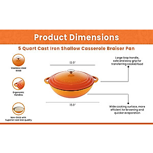 Enameled Cast Iron Braiser Pan Dutch Oven (Orange)