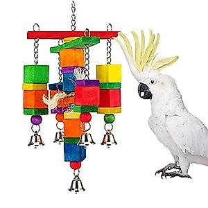 Keersi Wood Block Chew Toy for Bird Parrot Macaw African Greys Cockatoo Eclectus Amazon Parakeet Cockatiel Conure Budgie Finch Lovebirds Cage Swing