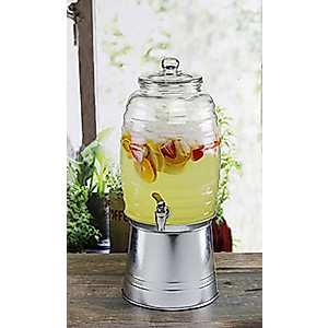 Style Setter Oak Grove Beverage Dispenser Cold Drink Dispenser w/ 2.5-Gallon Capacity Glass Jug, Galvanized Base & Leak-Proof Acrylic Spigot Great for Parties, Weddings & More