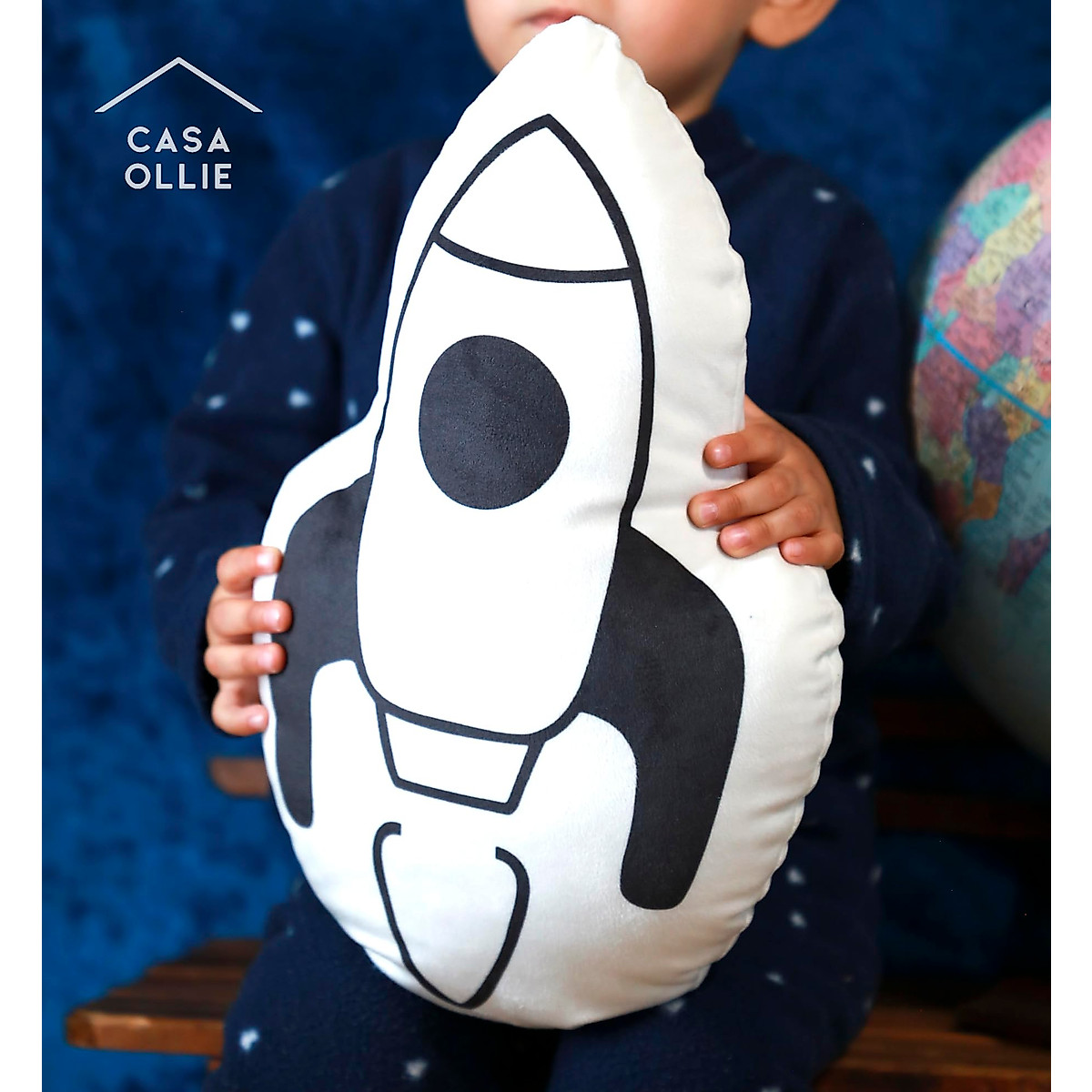 Casa Ollie Velvet Rocket Shaped Pillow - Space Decor for Boys Room - Spaceship - Rocket Ship Nursery Decor - Cute Pillows - Fun Throw Pillows - Fun Pillows - Space Ship - Space Pillow