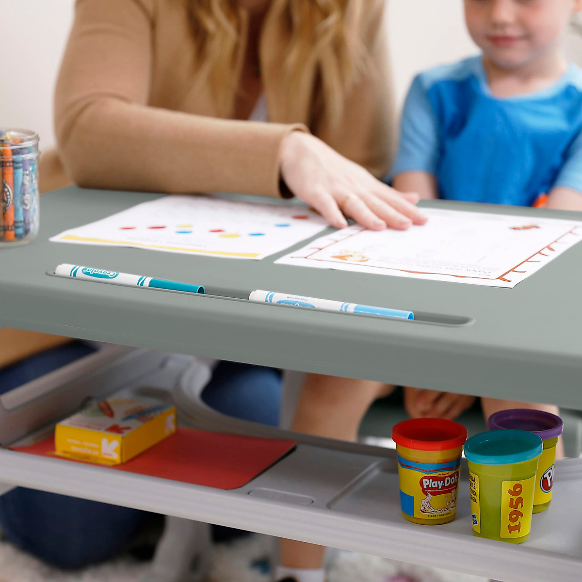 ECR4Kids Toddler Plus Desk and Chair, Kids Furniture, Grey/Light Grey