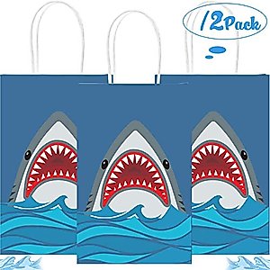 Funnlot Shark Party Bags Shark Birthday Party Supplies 12PCS Shark Goodie Bags Shark Gift Bags Shark Party Favor Bags for Shark Party Kids Birthday Party Decorations