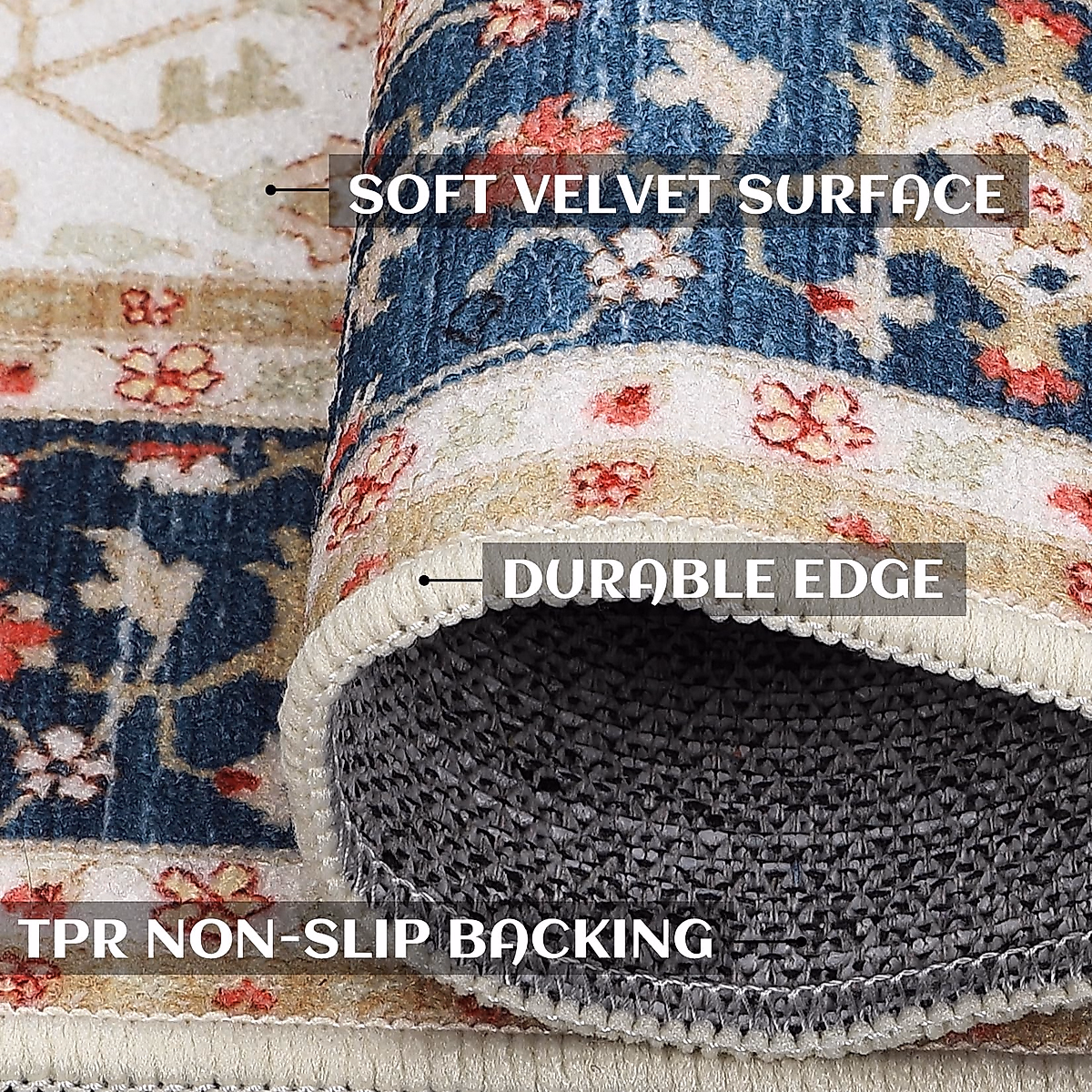 COZYLOOM 9x12 Large Living Room Area Rug Washable Rug Indoor Vintage Bedroom Rug with Rubber Backing Oriental Area Rug Throw Floor Carpet Floral Dining Room Large Carpet Home Office Rug, Gold