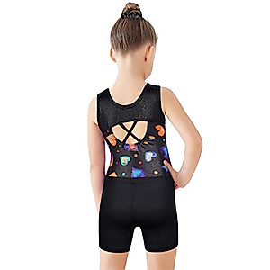 XFGIRLS Gymnastics Leotards for Girls Sparkle One-Piece Activewear Sleeveless Ballet Dance Athletic Leotards with Shorts Black 10-12 Years
