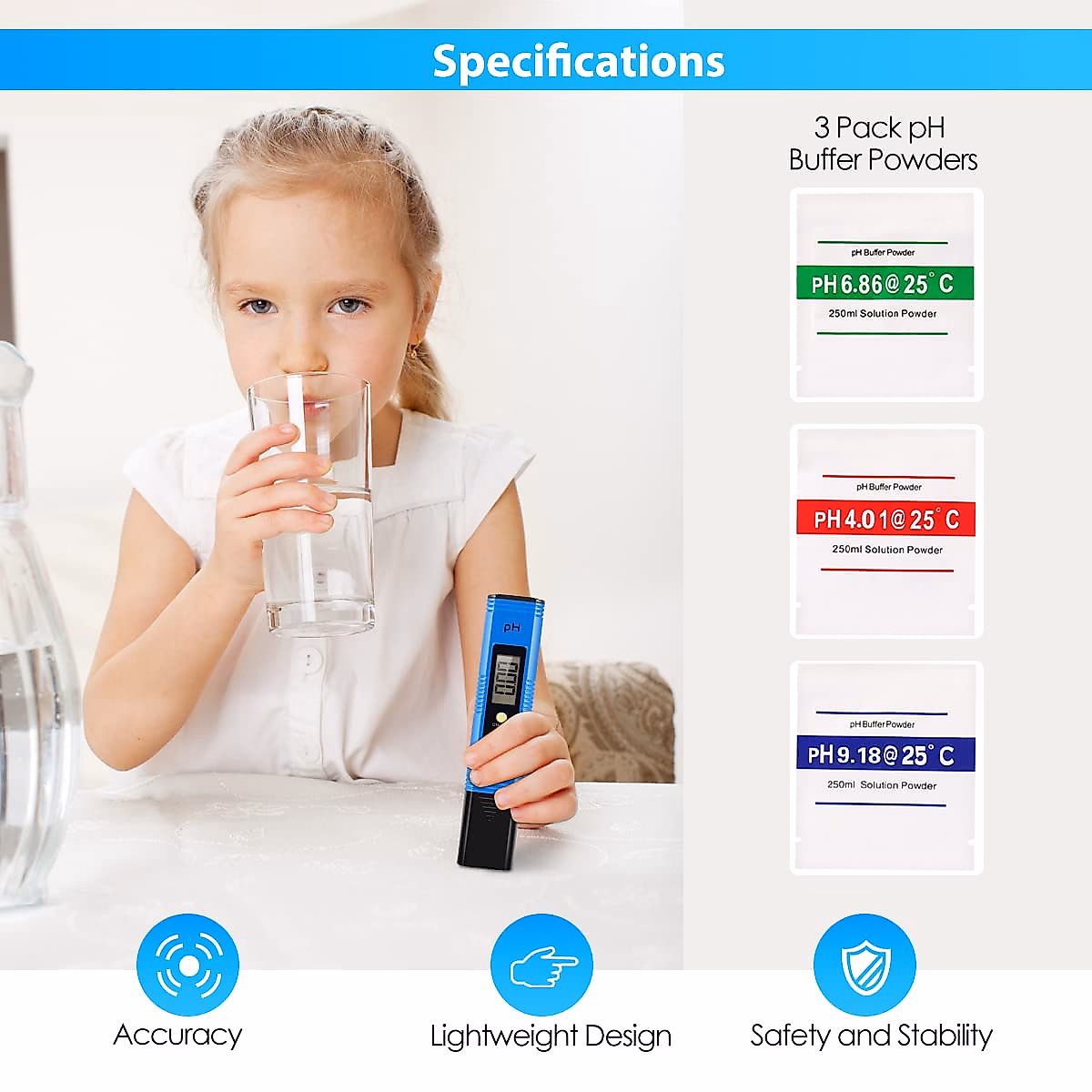 PH Meter, 0.01 High Accuracy Pocket Size with 0-14 PH Testing Range PH Tester, Digital PH Meter for Water, Water Meter for Hydroponics, Drinking Water and Pool