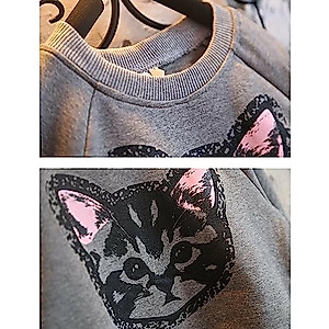 puseky Toddler Kids Girls Cute Cat Sweatshirt Tops & Pants Tracksuit Outfits Set (3T-4T, Grey)