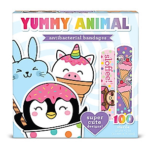 Yummy Animal Kids Bandages, 100 ct Super Cute Designs | Wear Like Stickers, Adhesive Bandages for Minor Cuts, Scrapes, Burns. Easter Basket Stuffers for Kids & Toddlers