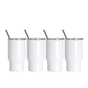 PYD Life Sublimation Kids Tumblers Blanks 18 OZ White Coffee Travel Car Stainless Steel Mugs Cups with Lid Straw for Cricut Mug Press and Tumbler Heat Press Print 4 Pack
