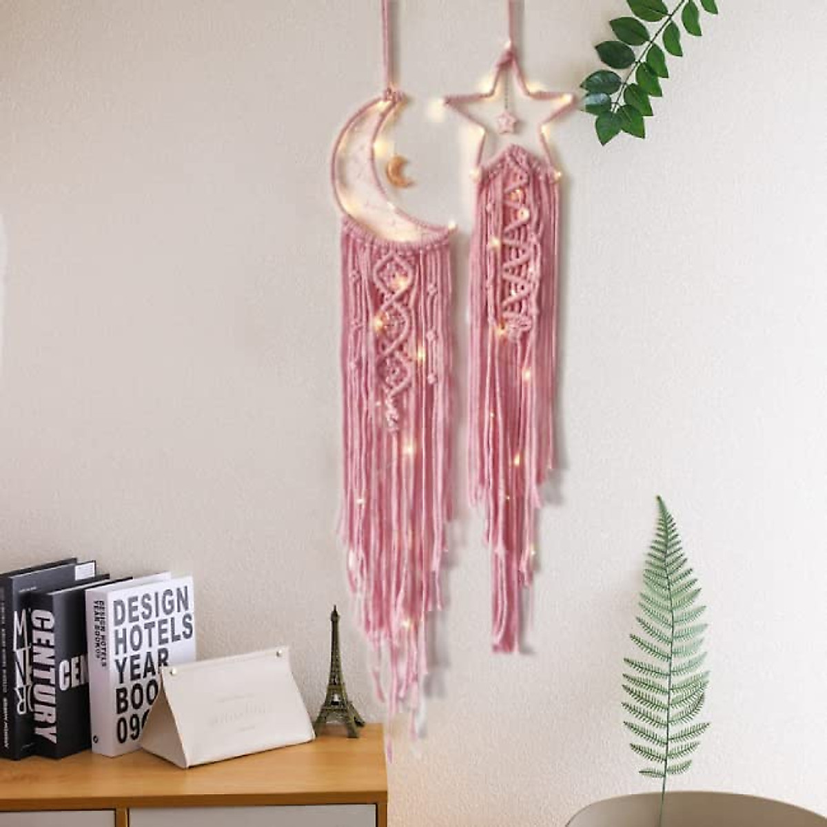 Dream Catchers Star Moon Dream Catcher Pink Room Decor, Macrame Dream Catcher Girls Teenager Bedroom Wall Decor,Boho Dream Catcher Girls Room Decor Teen Girl Gifts for Women Birthday Gifts Mother Day