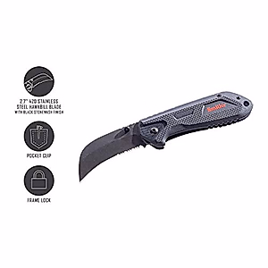 Smith's 51240 EdgeWork-Site Hawk Bill Folding Knife – 2.7” Blade – Stainless Steel w/Stonewash Finish – Frame Lock – Pocket Clip – Textured Handle – Easy Open Pocket Knife