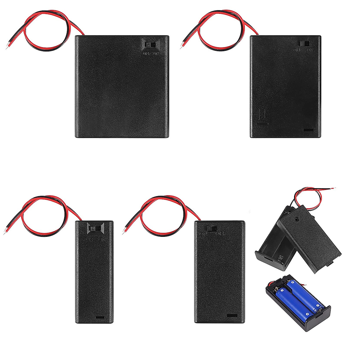 ALMOCN AA Battery Holder,1.5V Plastic AA Battery Storage Case Battery Clip Battery Box with ON/Off Switch and Leads Wire 1 Slots+2 Slots+3 Slots+4 Slots,Set of 4