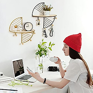 Mersuii Floating Shelves Wall Mounted Half Round Metal Shelf, Wood and Metal Decorative Shelving for Bathroom Living Room Kitchen Bedroom