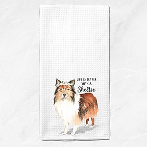 Watercolor Life is Better with a Sheltie Microfiber Kitchen Tea Bar Towel Gift for Animal Dog Lover