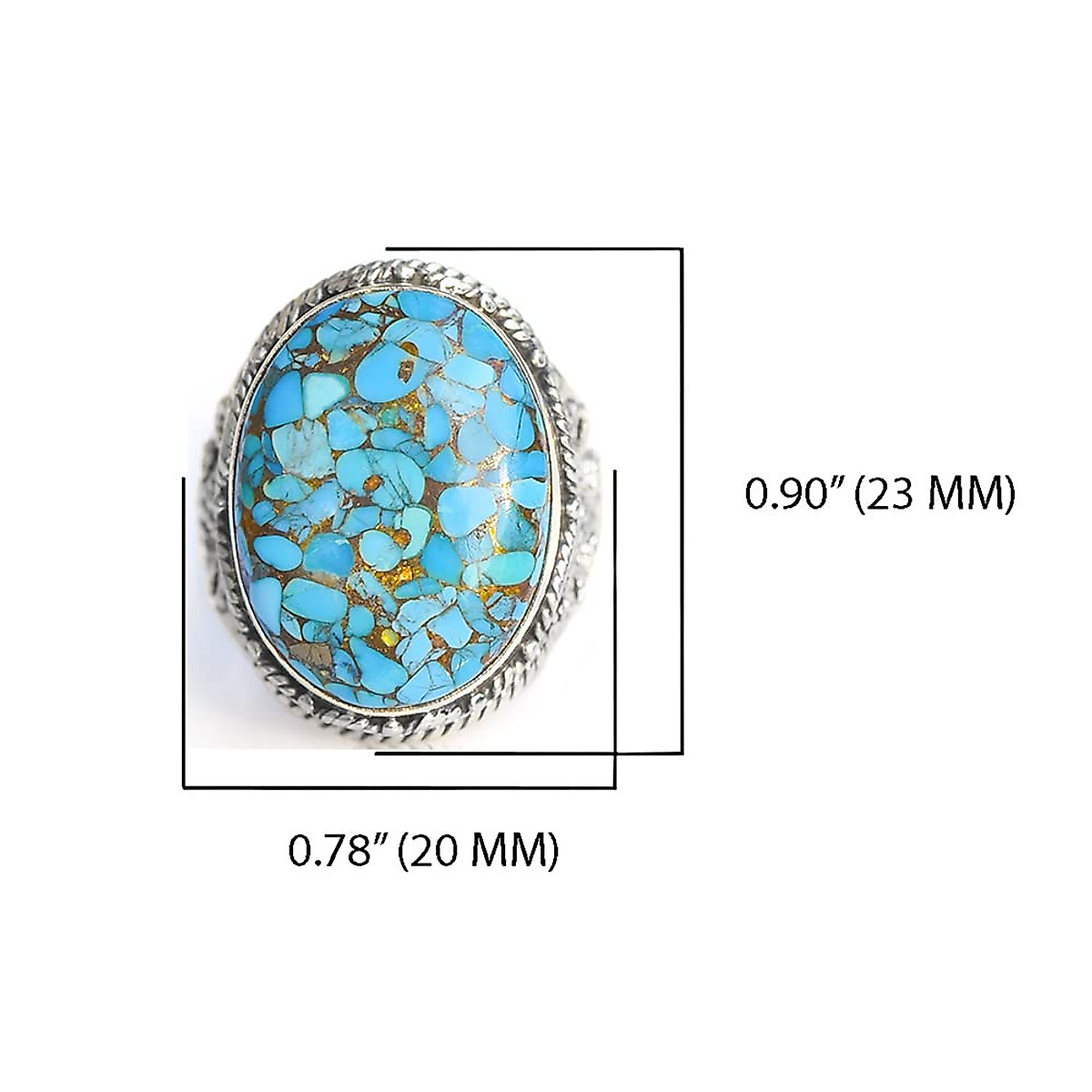 YoTreasure Blue Copper Turquoise Rope Design Ring Solid 925 Sterling Silver Gemstone Jewelry