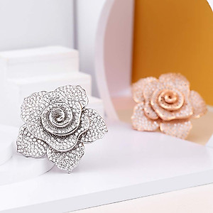 Deelan Fashion Ring For Women Wedding Engagement Flower Rose Gold Platinum Zircon Crystal Statement Jewelry rings (Platinum color, 8)